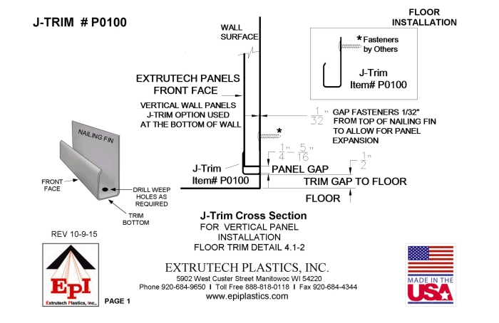 Item # P0100, J-Trim - perimeter wall trim On Extrutech Plastics, Inc.
