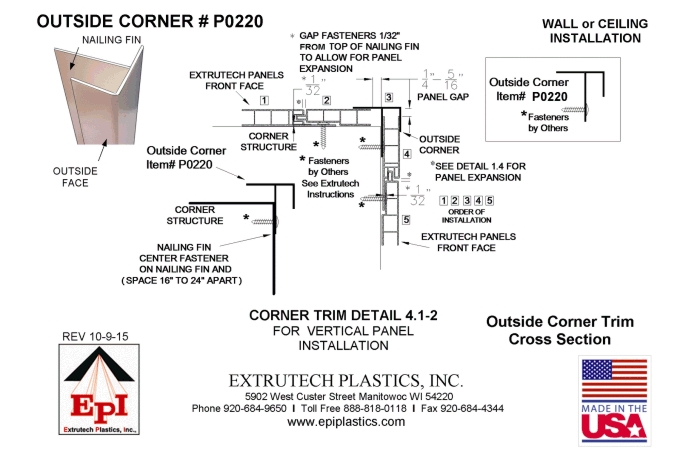 Item # P0220, Outside Corner, wall trim, On Extrutech Plastics, Inc.
